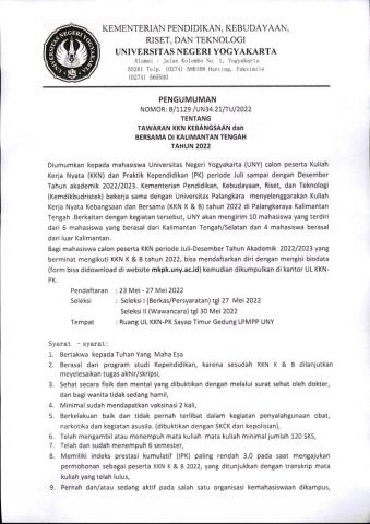 Pengumuman Pelaksanaan KKN Kebangsaan 2022 | Unit Layanan Magang, KKN, PK